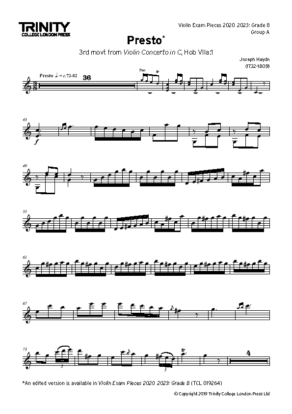 Violin 2020 2023 Unmarked Parts Grades 7 And 8